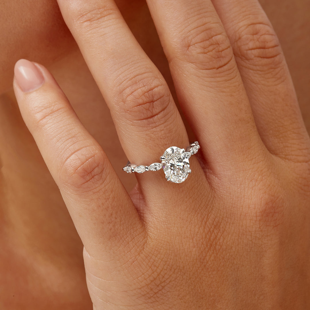 Marquise Solitaire Oval Engagement Ring in White Gold | The Better Diamonds